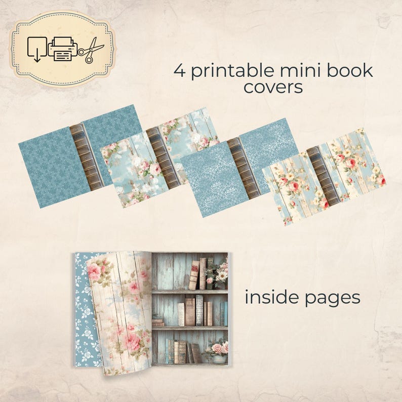 Printable Dollhouse Mini Book, Shabby Chic Library Miniature Book ...