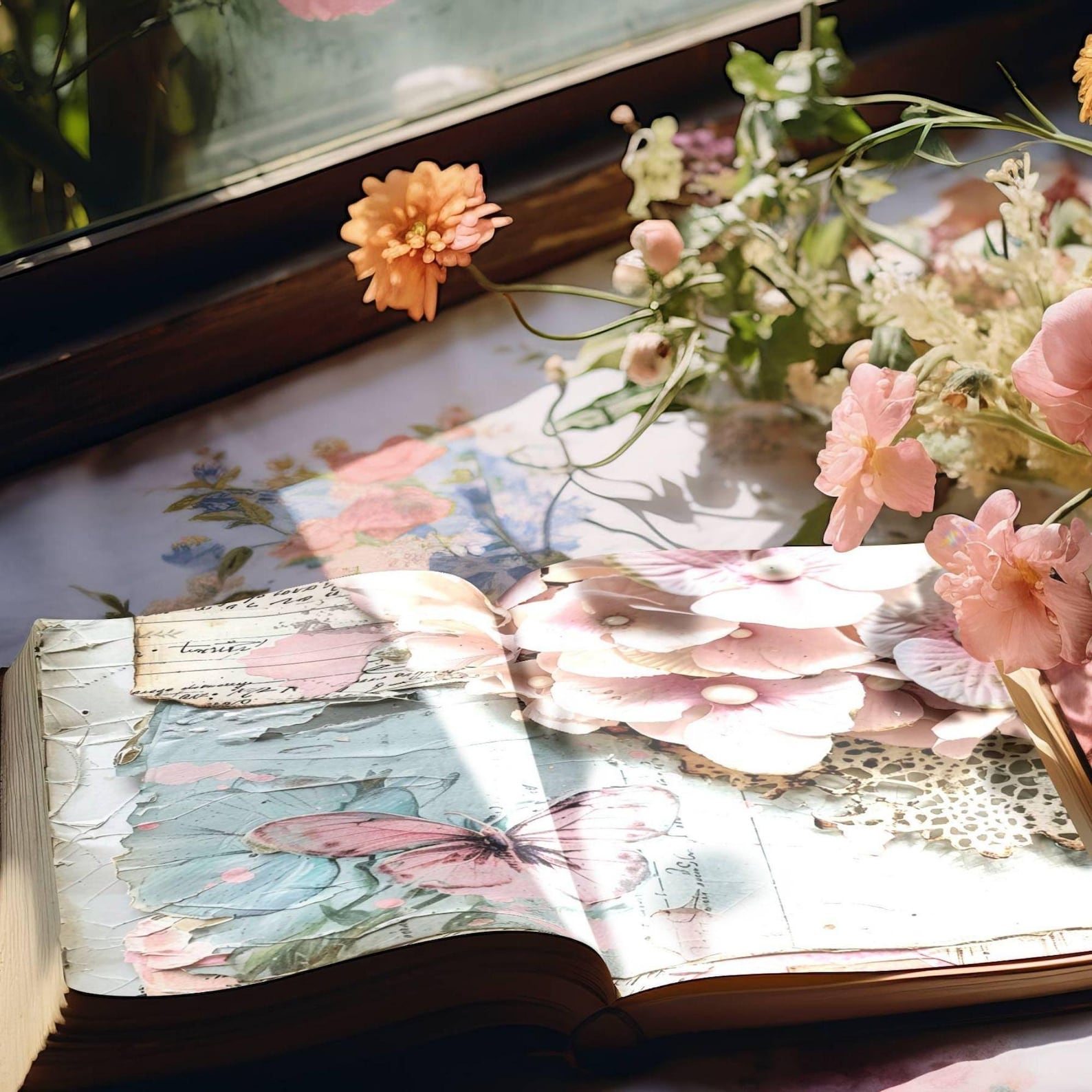 Pastel Pink and Blue Floral Junk Journal Pages, Shabby Chic Journal ...