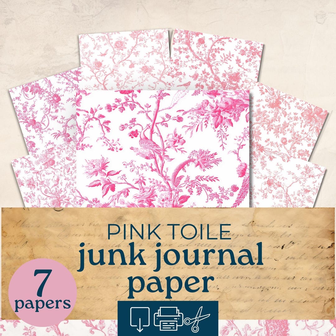 Pink Toile Junk Journal Paper, Vintage Pink Paper, Shabby Chic Ephemera ...
