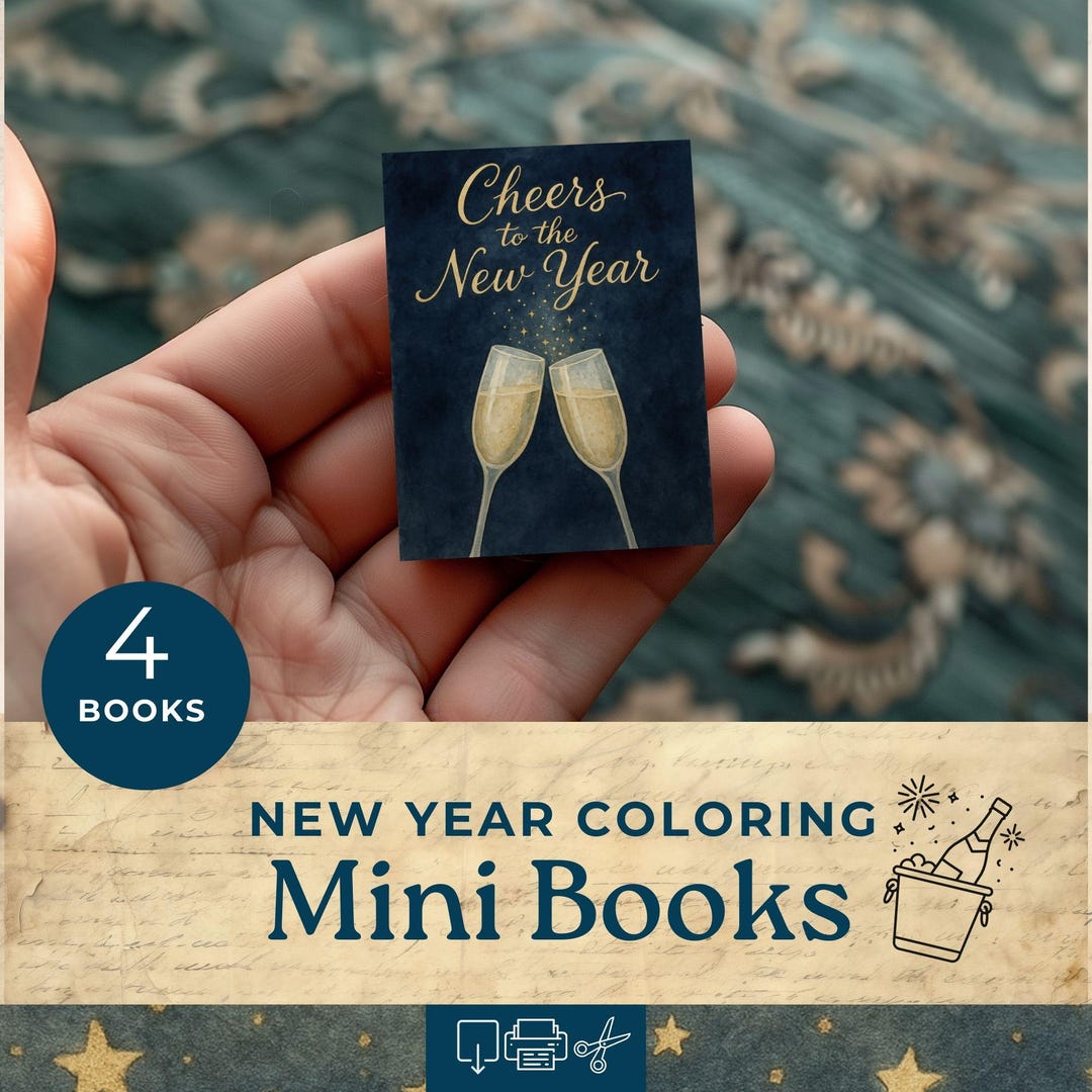 Printable Dollhouse Mini Book, Mini New Years Coloring Book , New Year ...