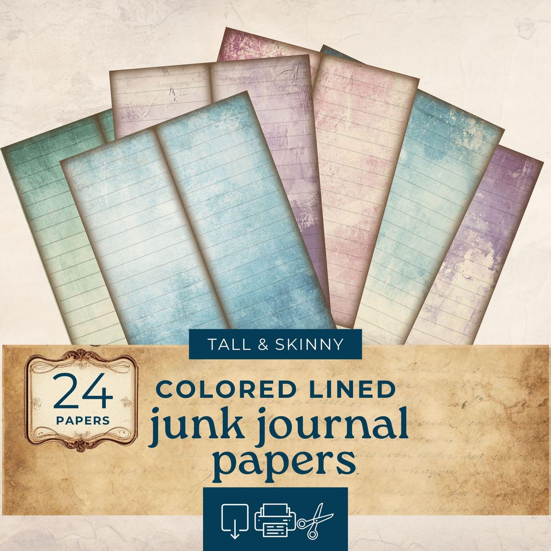 Colored Lined Paper for Junk Journals, Tall and Skinny Junk Journal Printables , Writing Junk ...
