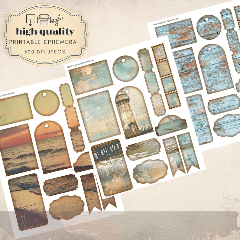 Vintage Beach Junk Journal Ephemera, Ocean Ephemera Paper Craft ...