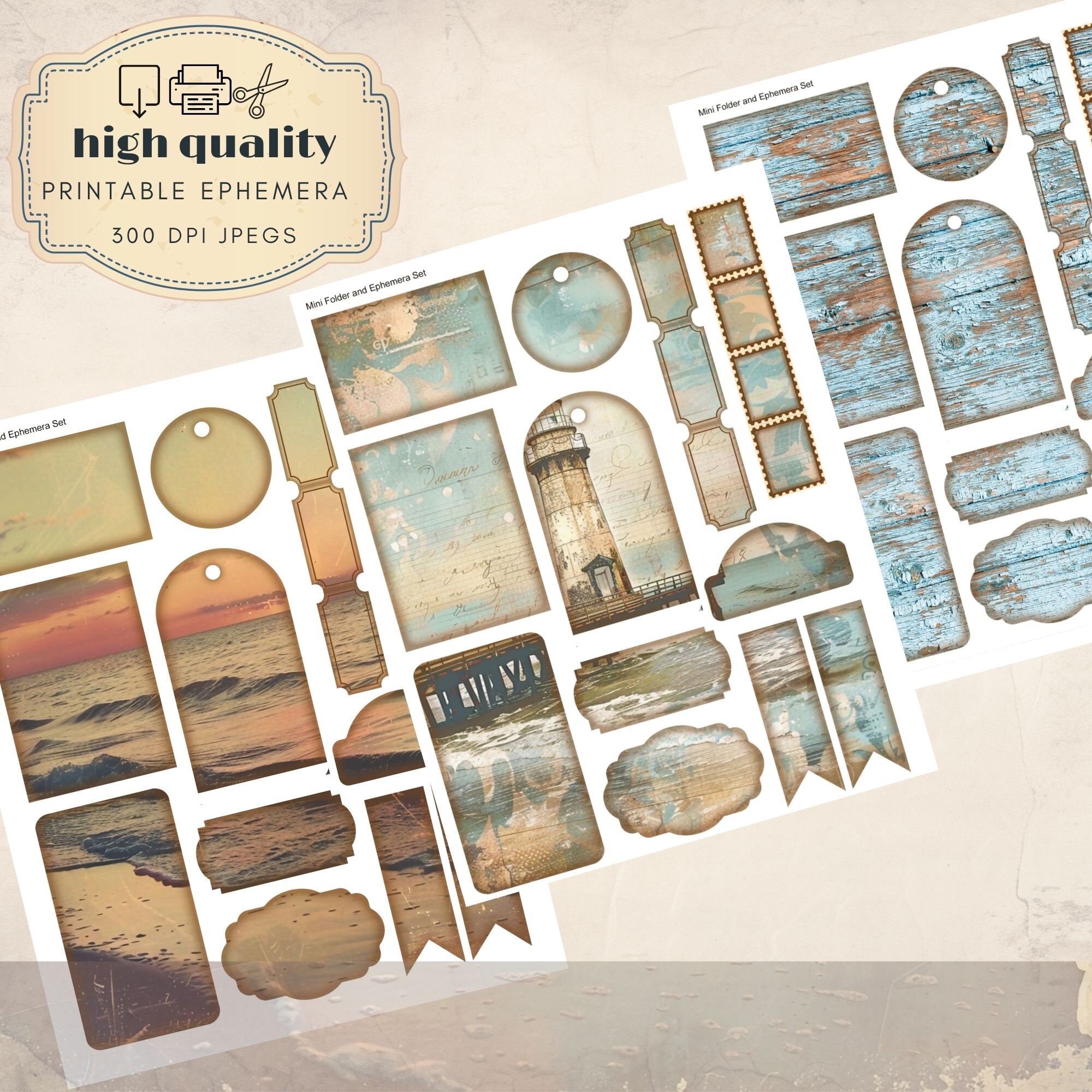 Vintage Beach Junk Journal Ephemera, Ocean Ephemera Paper Craft ...