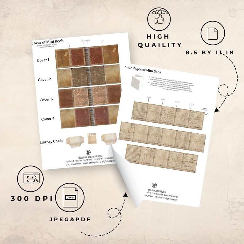 Printable Dollhouse Mini Book, Handwritten Miniature Book, Brown Junk ...