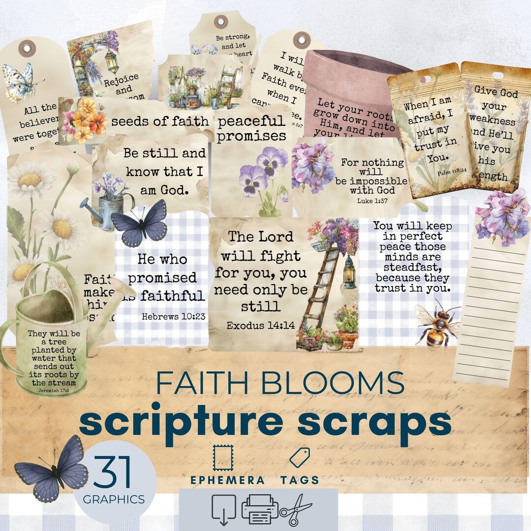 Scripture Scraps Junk Journal Ephemera, Bible Journaling Printable ...