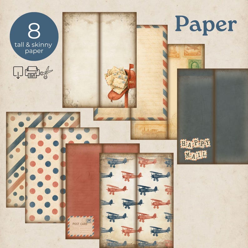 Happy Mail Folio Kit, Pocket Envelope Ephemera, Blue Red Tall and ...