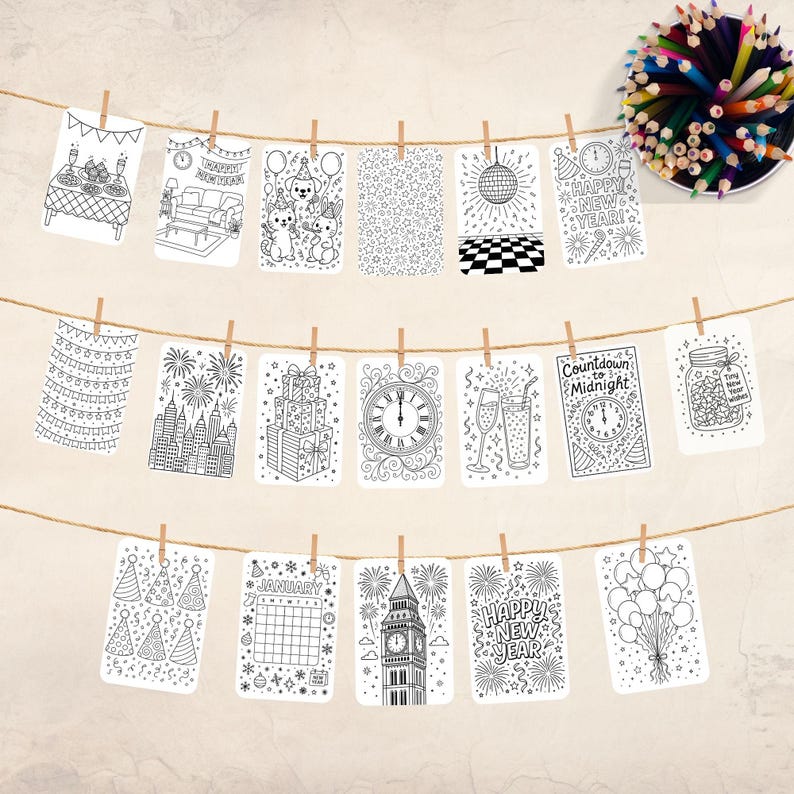 Printable Dollhouse Mini Book, Mini New Years Coloring Book , New Year ...