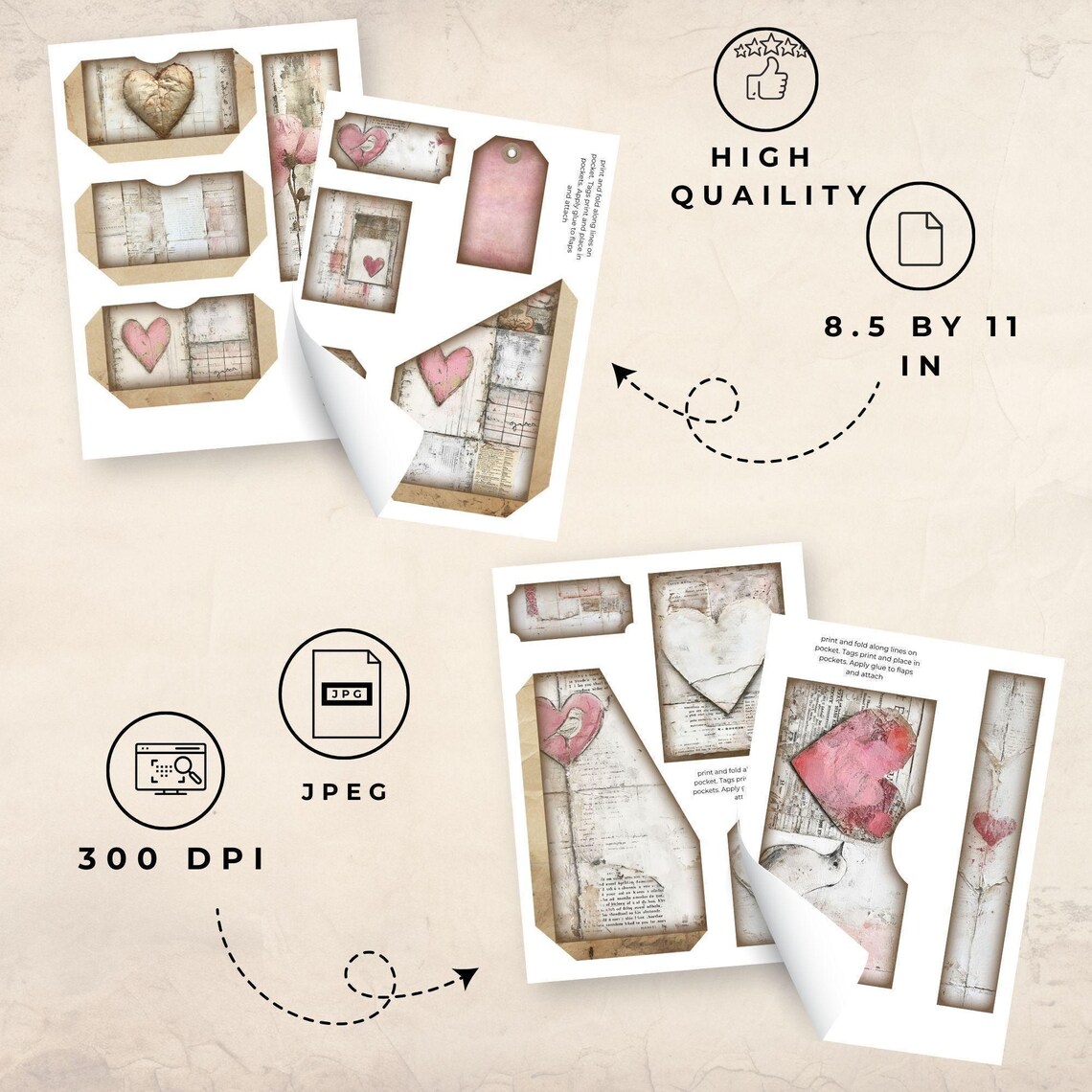 Love Letters Junk Journal Folio, Love Junk Journal Kit, Trifold Pocket ...