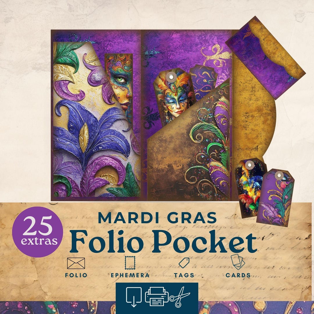 Mardi Gras Junk Journal Folio, Mardi Gras Junk Journal, Purple and Gold ...