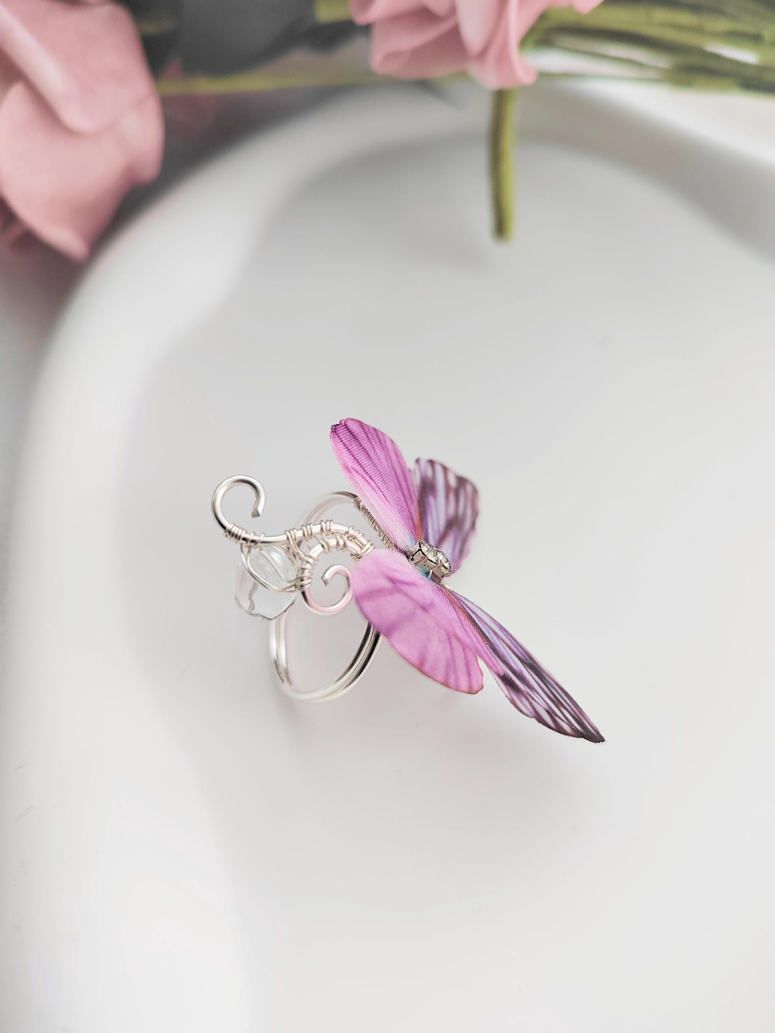 Purple Butterfly Zircon Ring: Adjustable Open Design, Handmade - Etsy