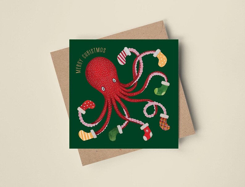 Octopus in Stockings Christmas Card | Fun Festive Ocean Themed ...