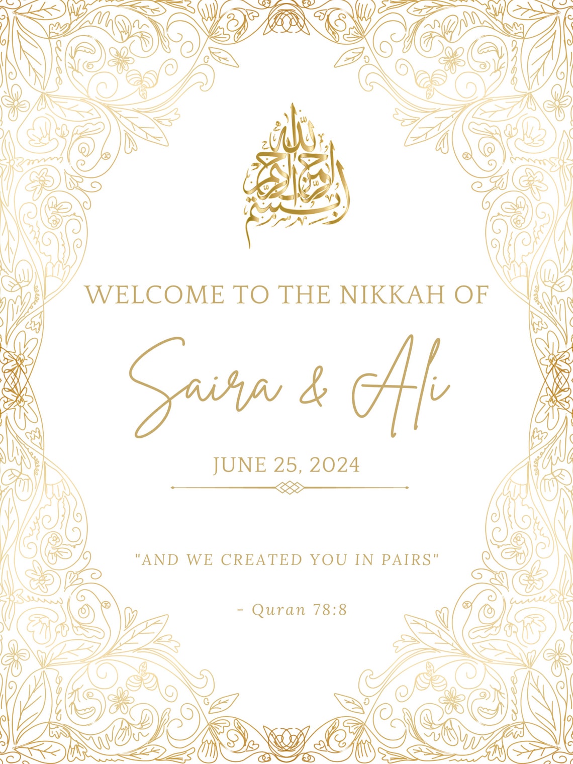 Nikkah Welcome Sign, Personalized Nikkah Sign, Custom Nikkah Sign ...