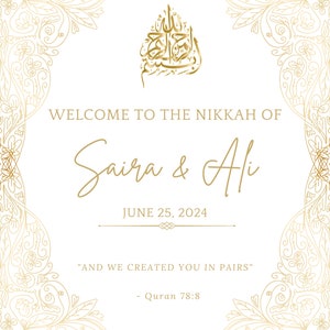 Nikkah Welcome Sign, Personalized Nikkah Sign, Custom Nikkah Sign ...