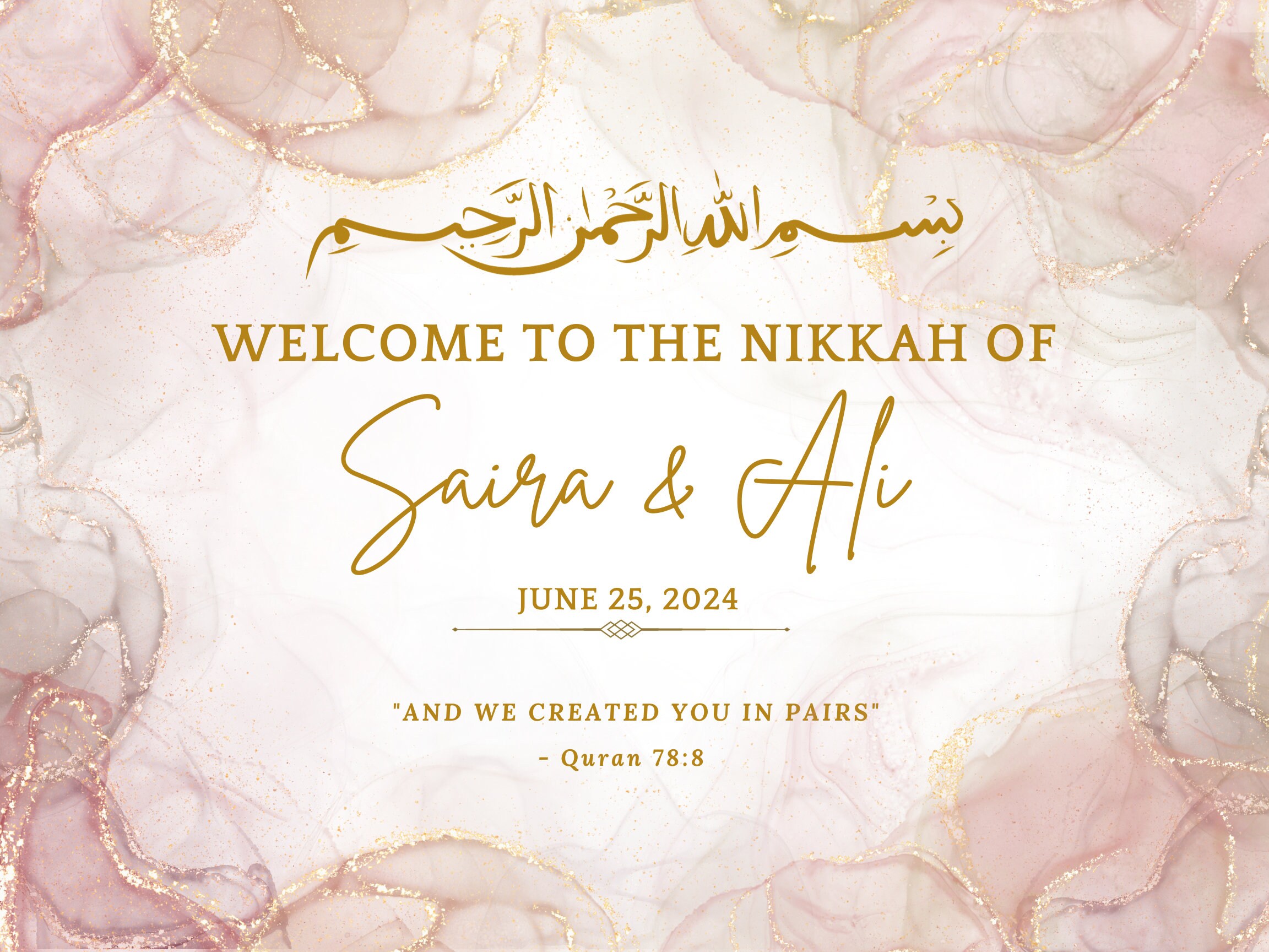 Nikkah Welcome Sign Personalized Nikkah Sign Custom Nikkah - Etsy