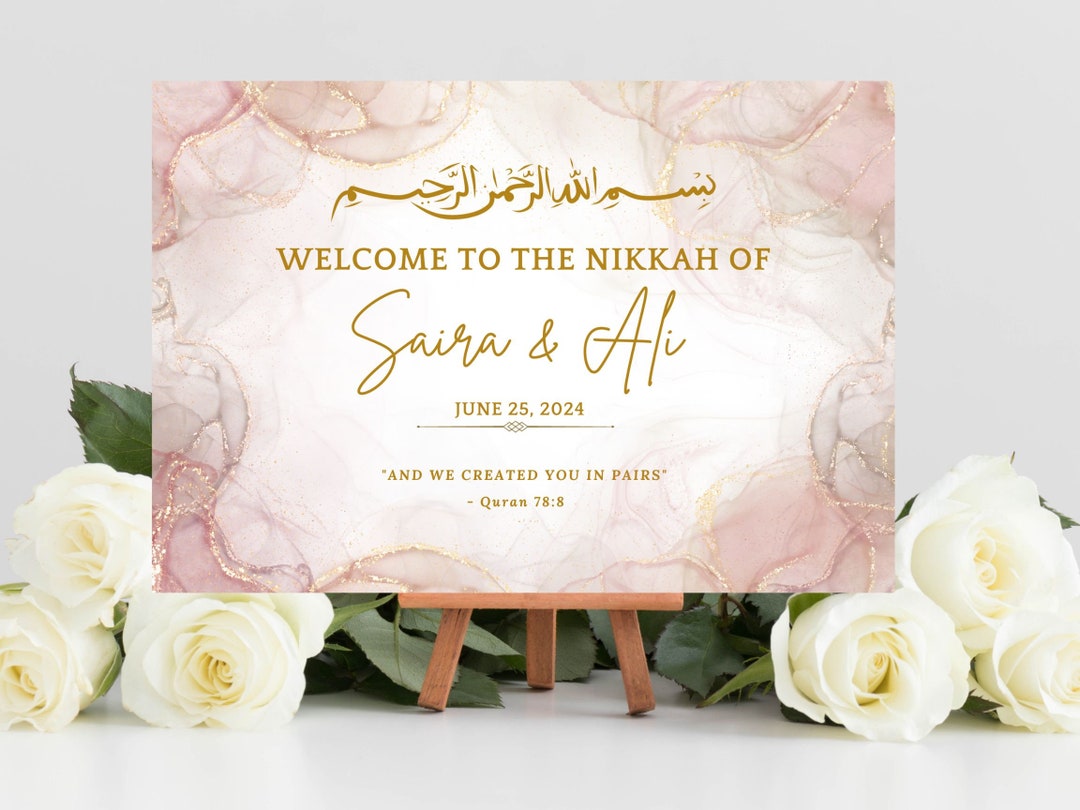Nikkah Welcome Sign, Personalized Nikkah Sign, Custom Nikkah Sign, Gold ...