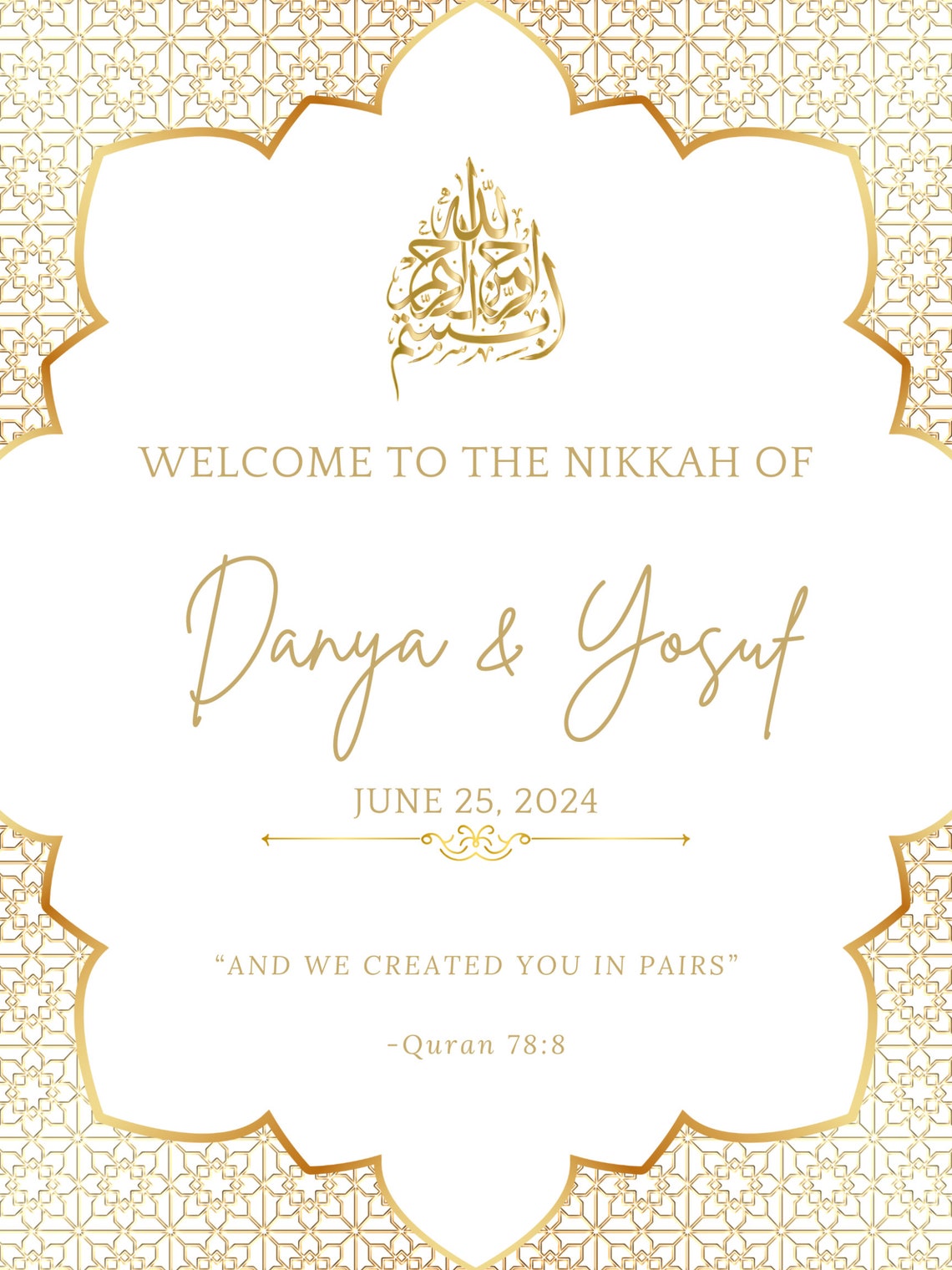Nikkah Welcome Sign, Personalized Nikkah Sign, Custom Nikkah Sign ...