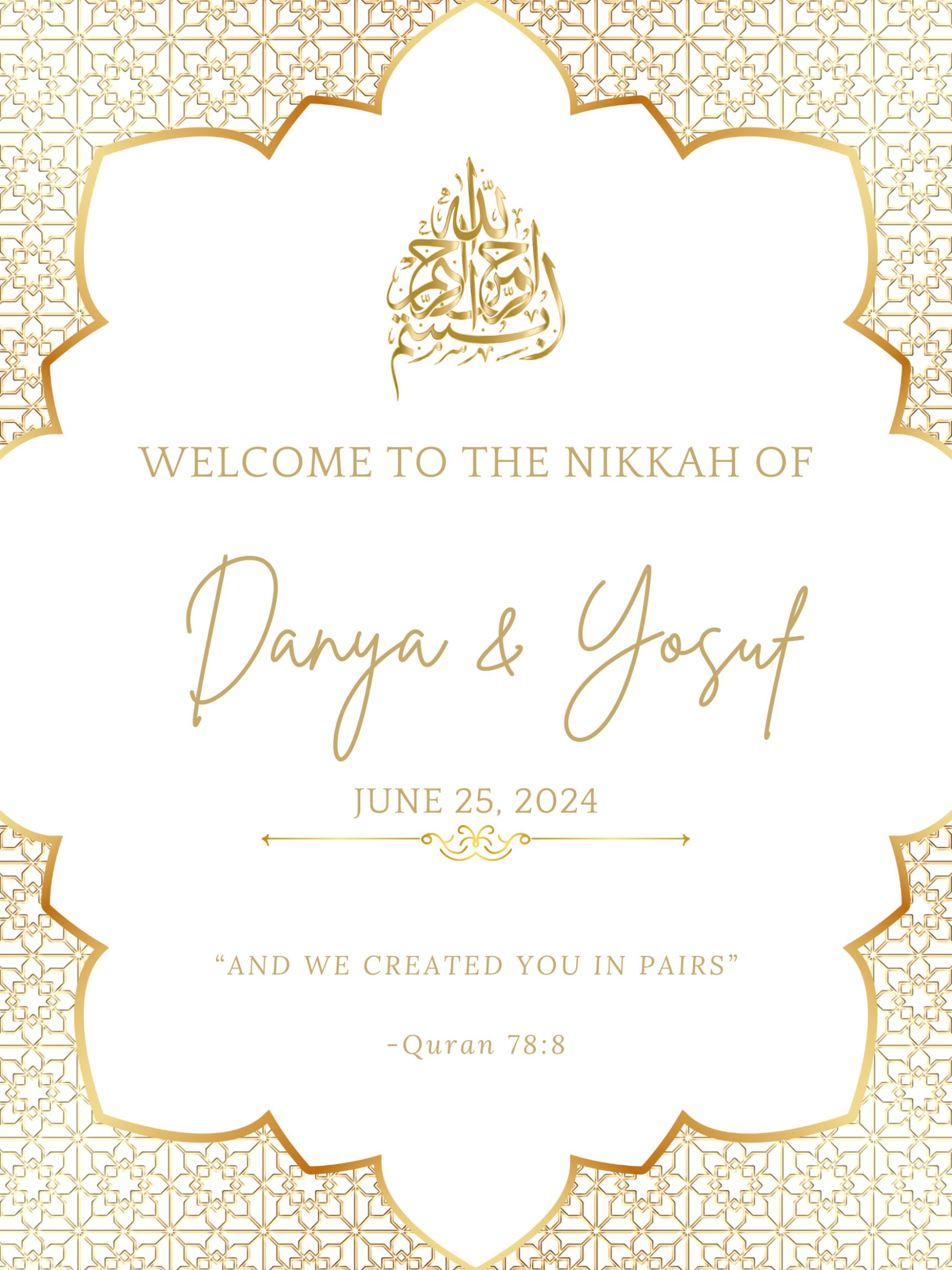 Nikkah Welcome Sign, Personalized Nikkah Sign, Custom Nikkah Sign ...