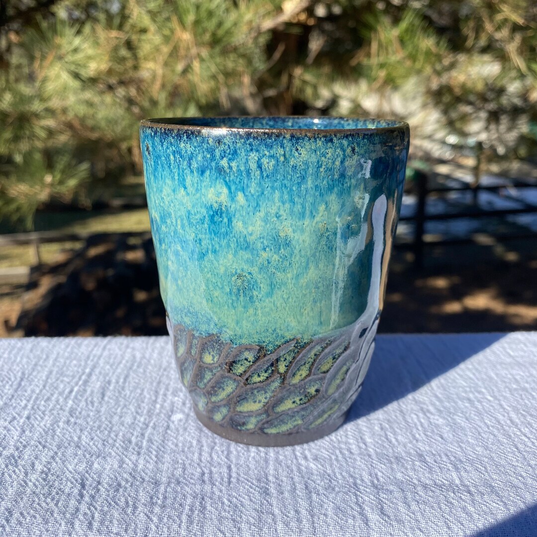 Teal Carved Cup - Etsy