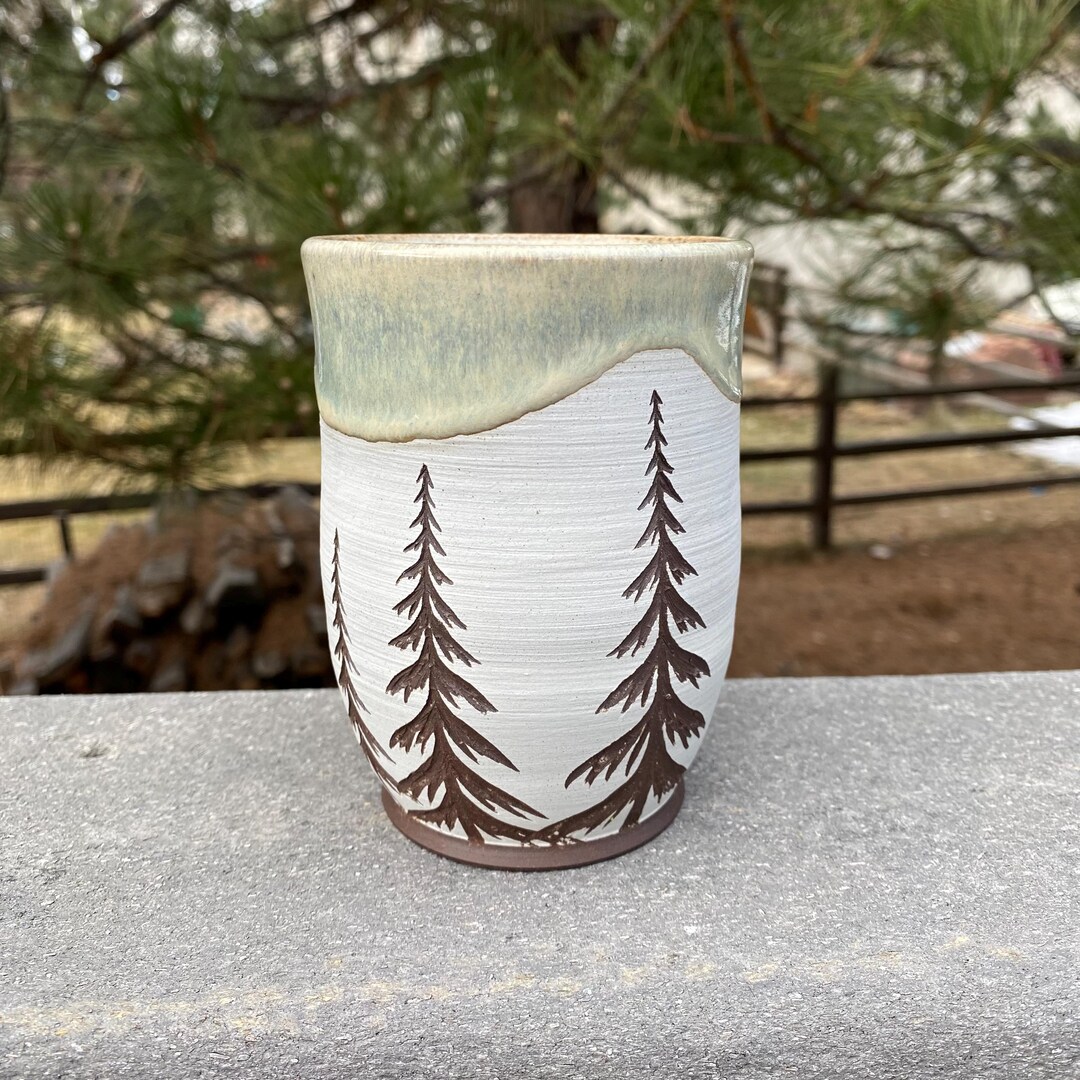 Pine Tree Carvings Cup #5 - Handmade Ceramic Cup - Etsy