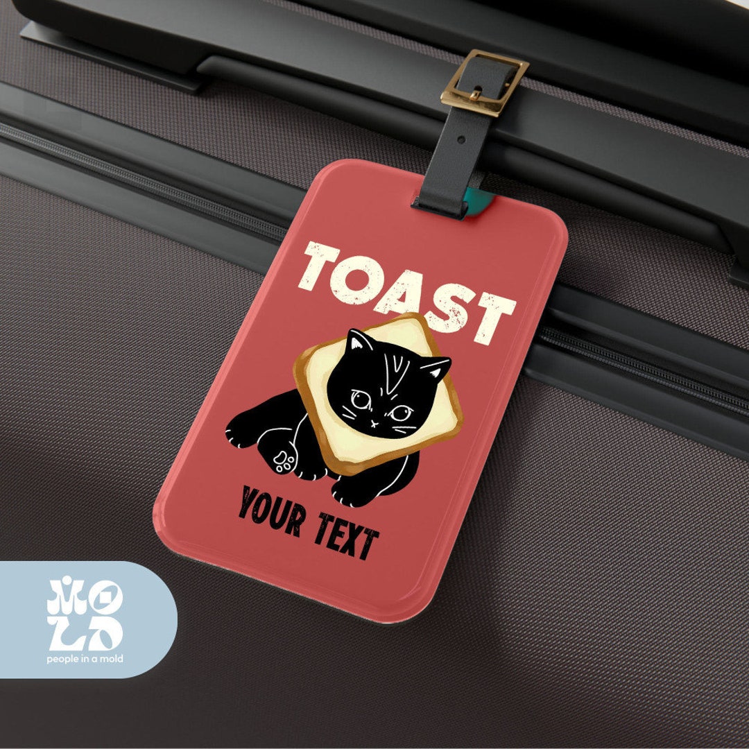 Cat and Toast Luggage Tag, Cat School Bag Tags, Cute Cat Backpack Tag ...