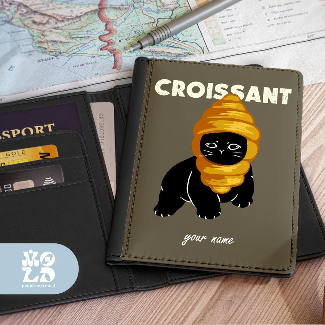 Cat and Croissant Passport Cover, Custom Passport Cover, Gift for Cat ...