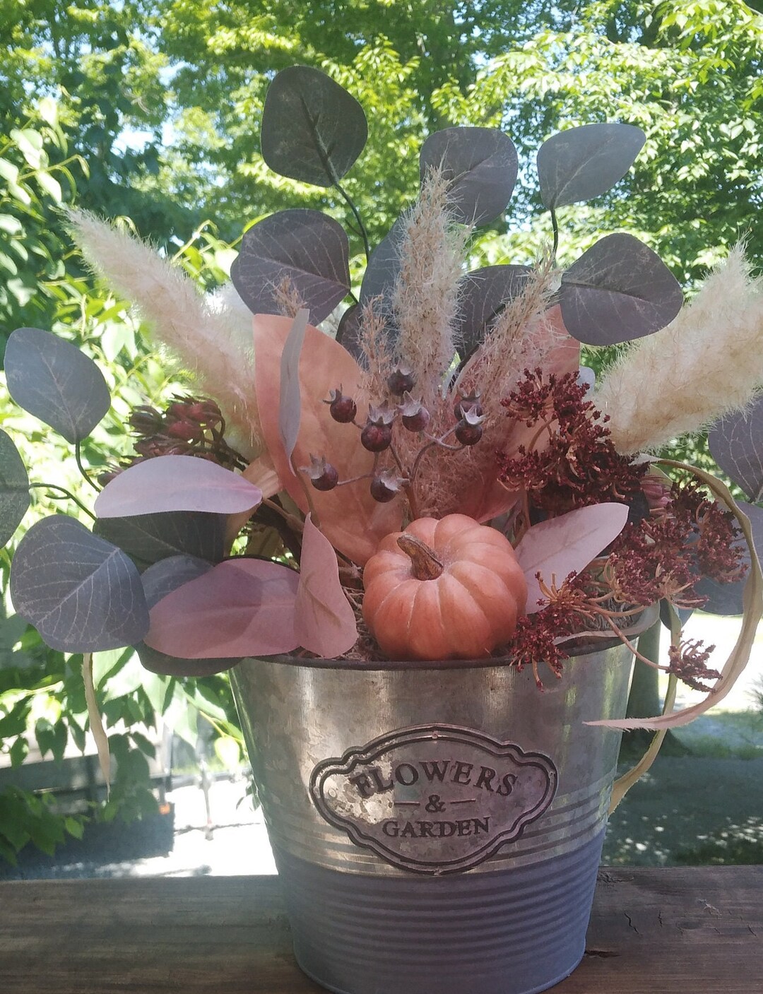 Fall Pumpkin Blues in Galvanized Bucket for Farmhouse or Country Decor ...