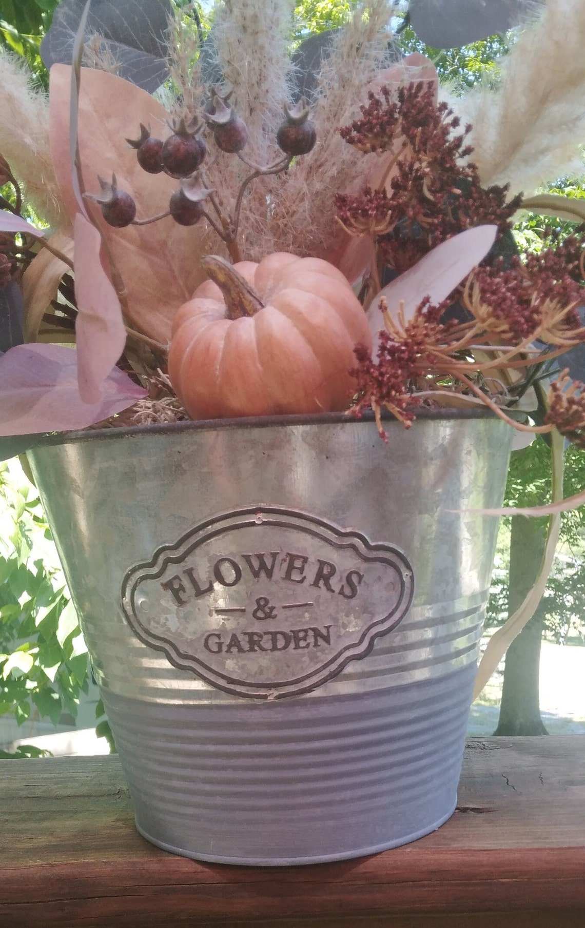 Fall Pumpkin Blues in Galvanized Bucket for Farmhouse or Country Decor ...
