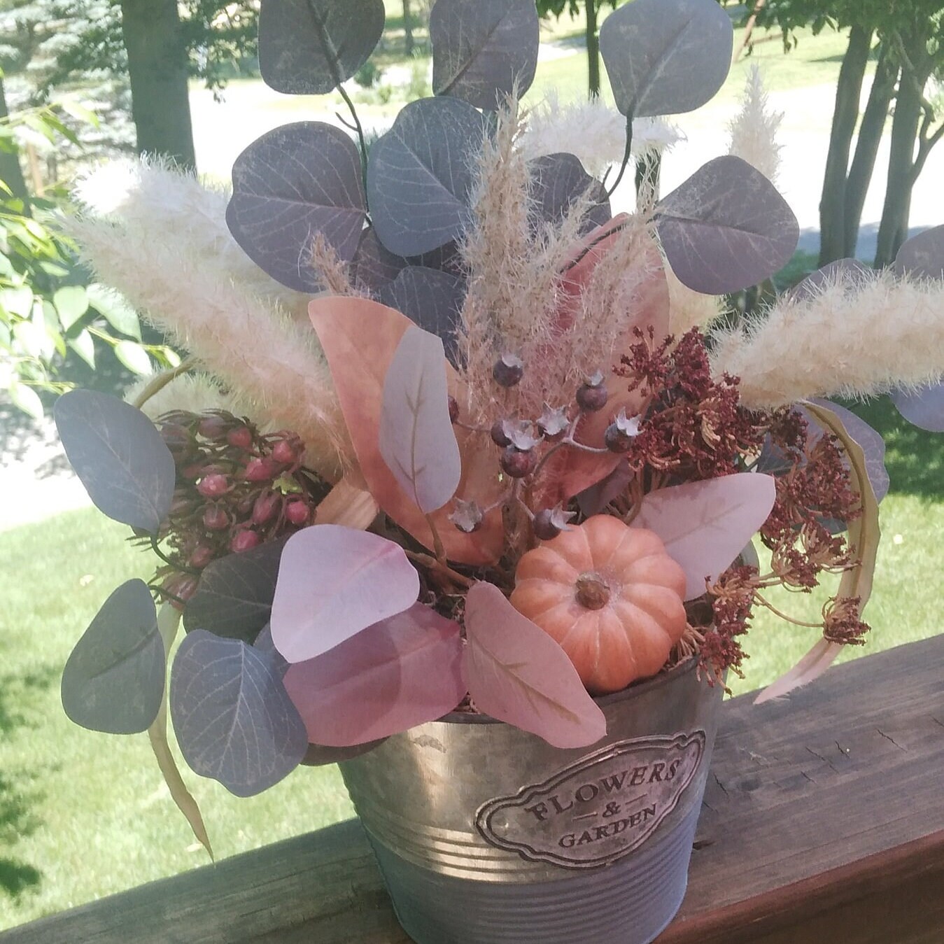 Fall Pumpkin Blues in Galvanized Bucket for Farmhouse or Country Decor ...