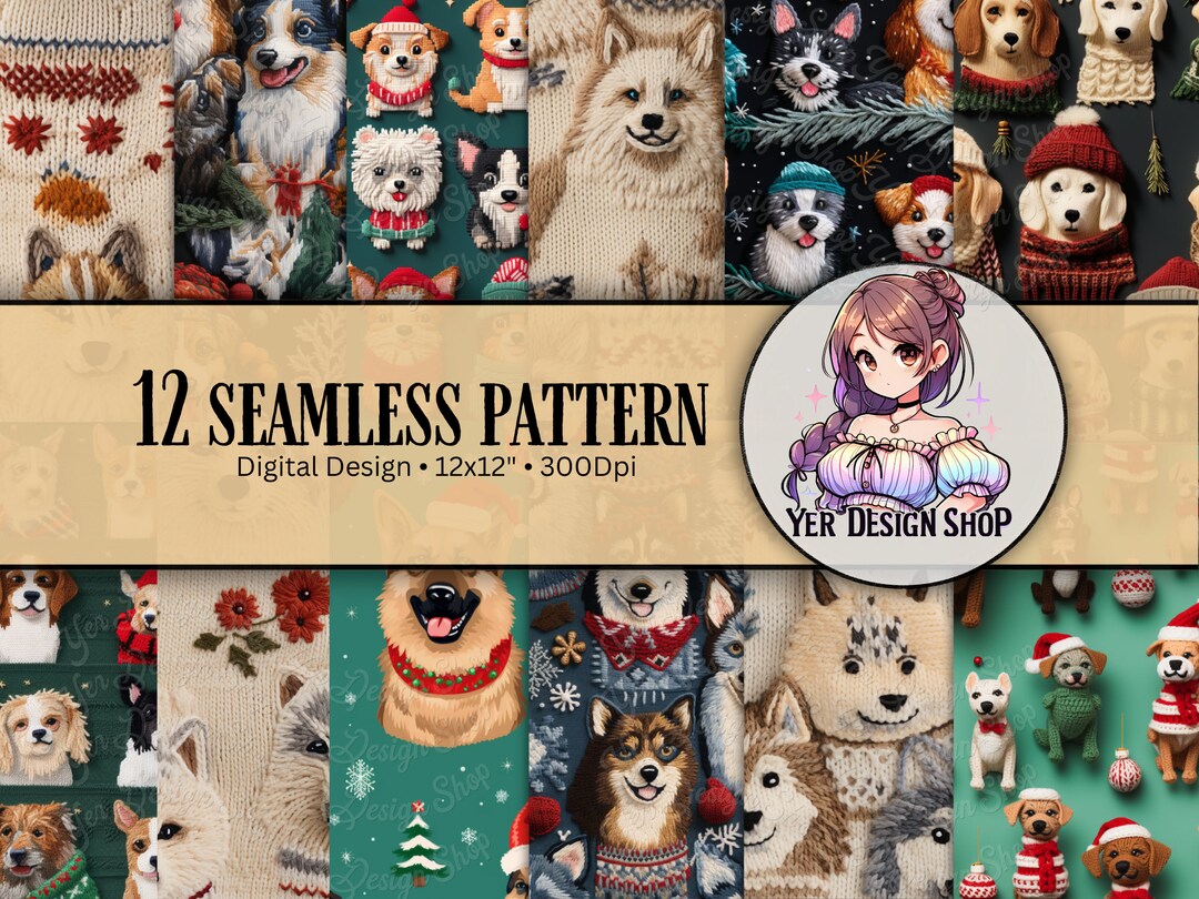 Dog Pattern Christmas Png Bundle, Digital Dog Christmas Png, Pet Dog ...