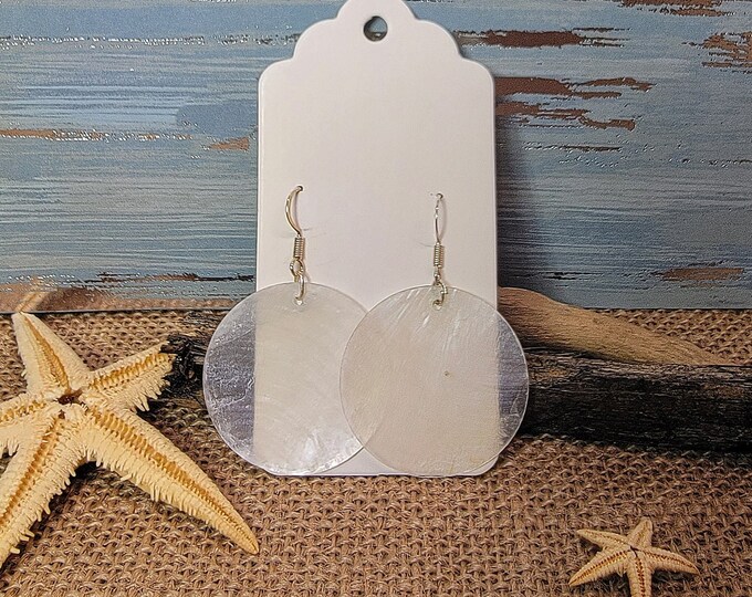 Round Shell Necklace With Capiz Shell Earrings, 18 Inch Stainless Steel ...