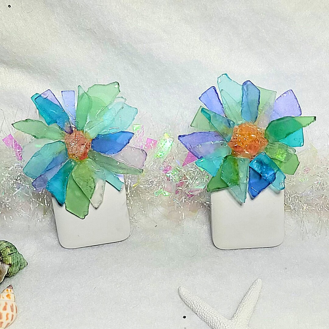 Sea Glass Night Lights, Set of 2 Under the Sea Decor, Ocean Bathroom ...