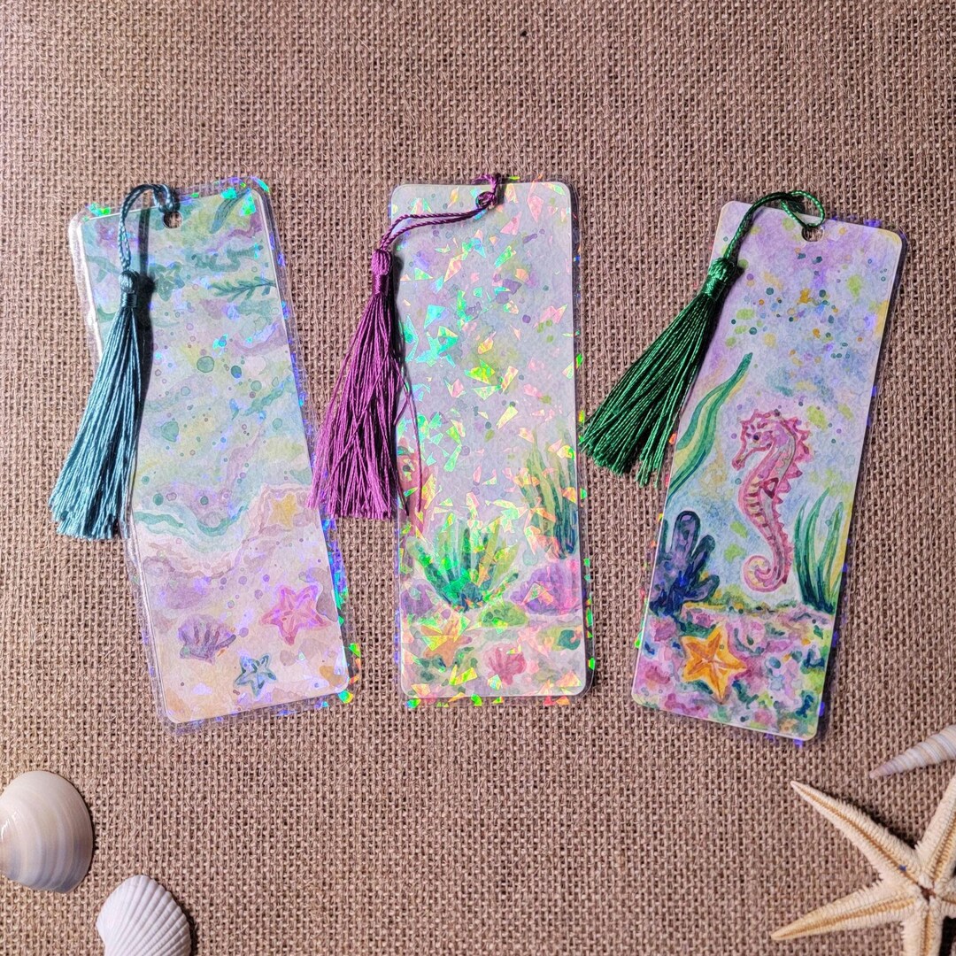 Sparkly Ocean Bookmark Set, Watercolor Bookmarks, Stocking Stuffers for ...