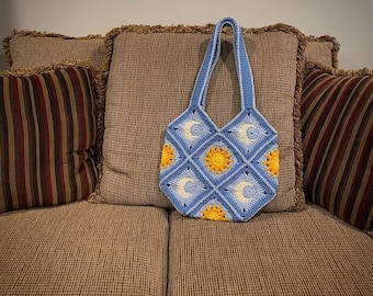 Crochet Sparkling Granny Square Sun and Moon Tote Bag - Etsy