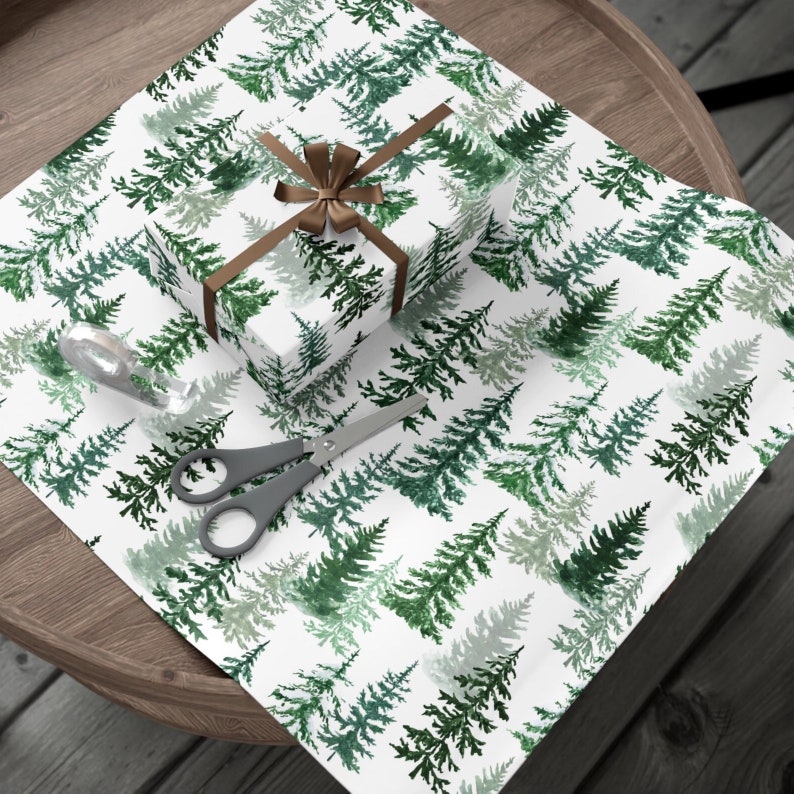 Forest Trees Wrapping Paper, Abstract Rustic Tree Gift Wrap, Eco ...