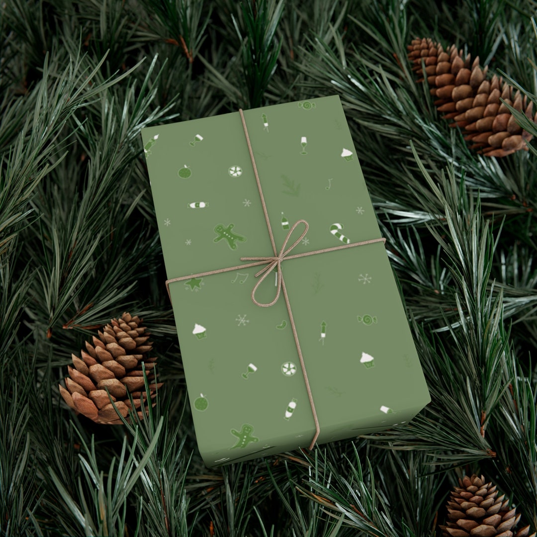 Sage Green Simple Winter Wrapping Paper, Boho Green Christmas Gift Wrap ...