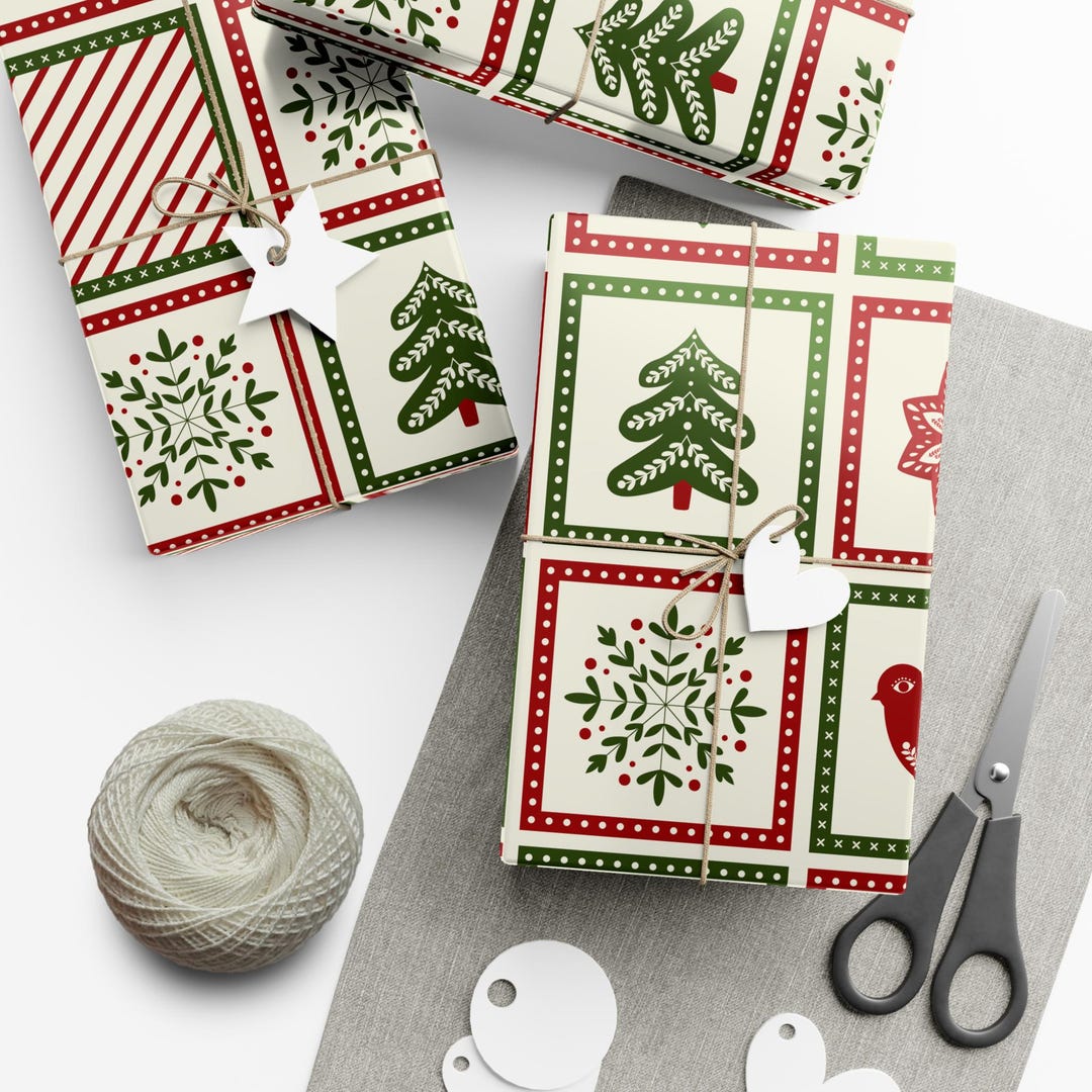 Neutral Christmas Wrapping Paper, Eco Gift Wrap, Vintage Holiday ...