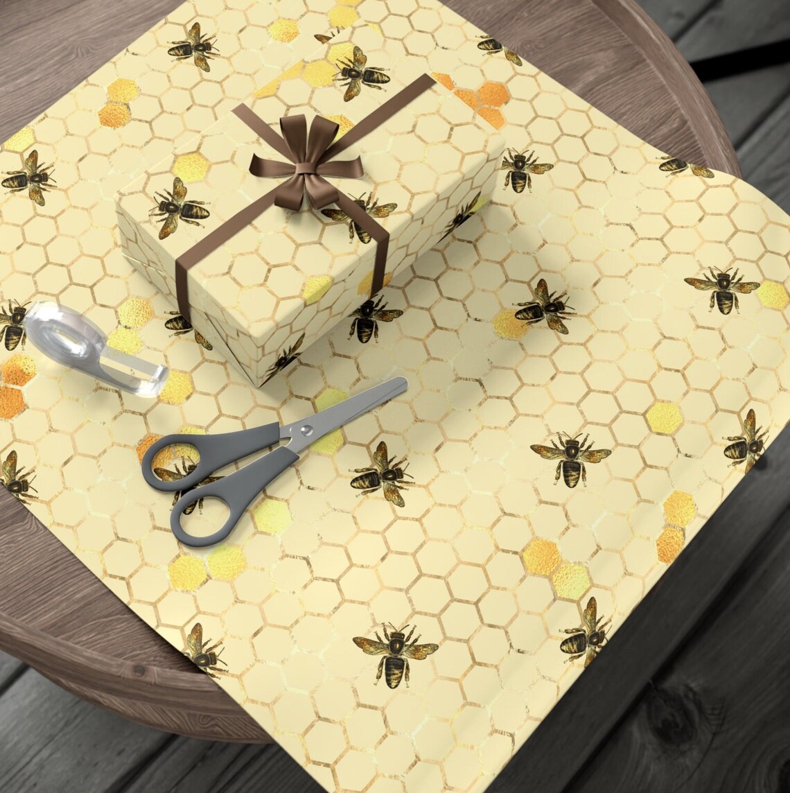 Bumble Bee Wrapping Paper, Honeycomb Pattern Gift Wrap, Eco Friendly ...