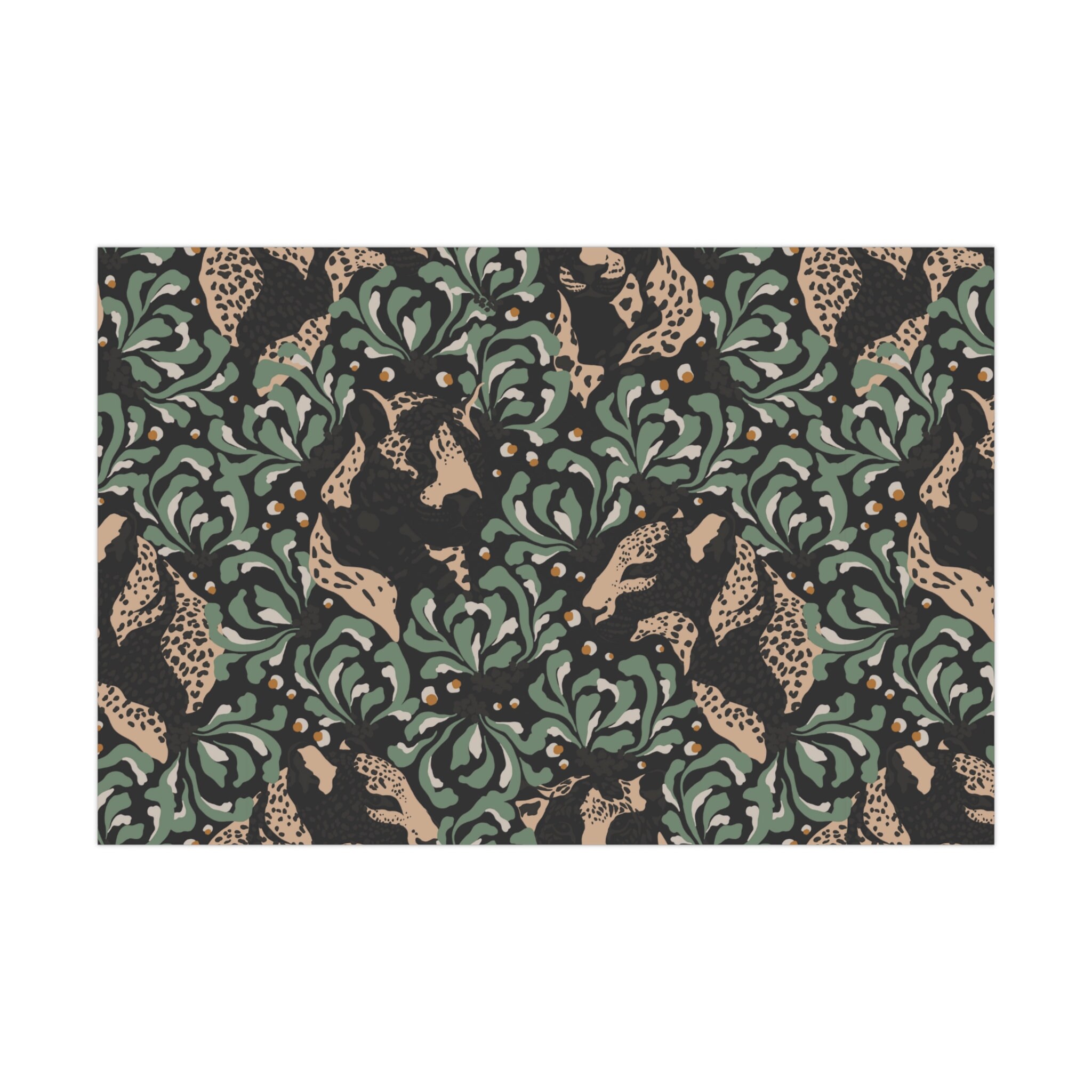 Jungle Cat Wrapping Paper, Cheetah Gift Wrap, Eco Friendly Matte Green ...