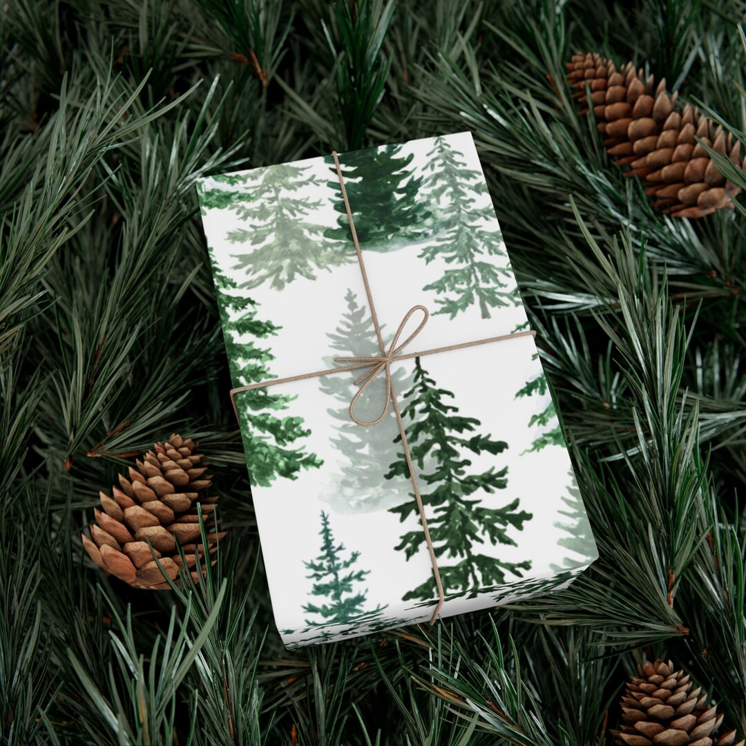 Forest Trees Wrapping Paper, Abstract Rustic Tree Gift Wrap, Eco ...