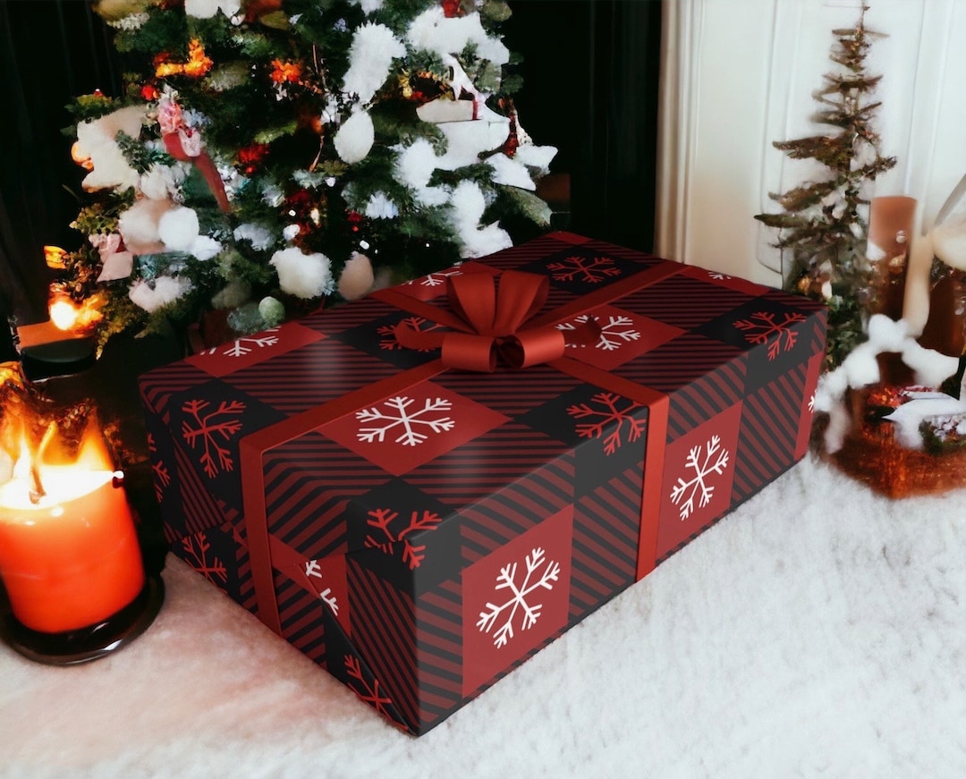 Red Gingham Christmas Wrapping Paper, Winter Snowflake Matte Plaid Gift ...