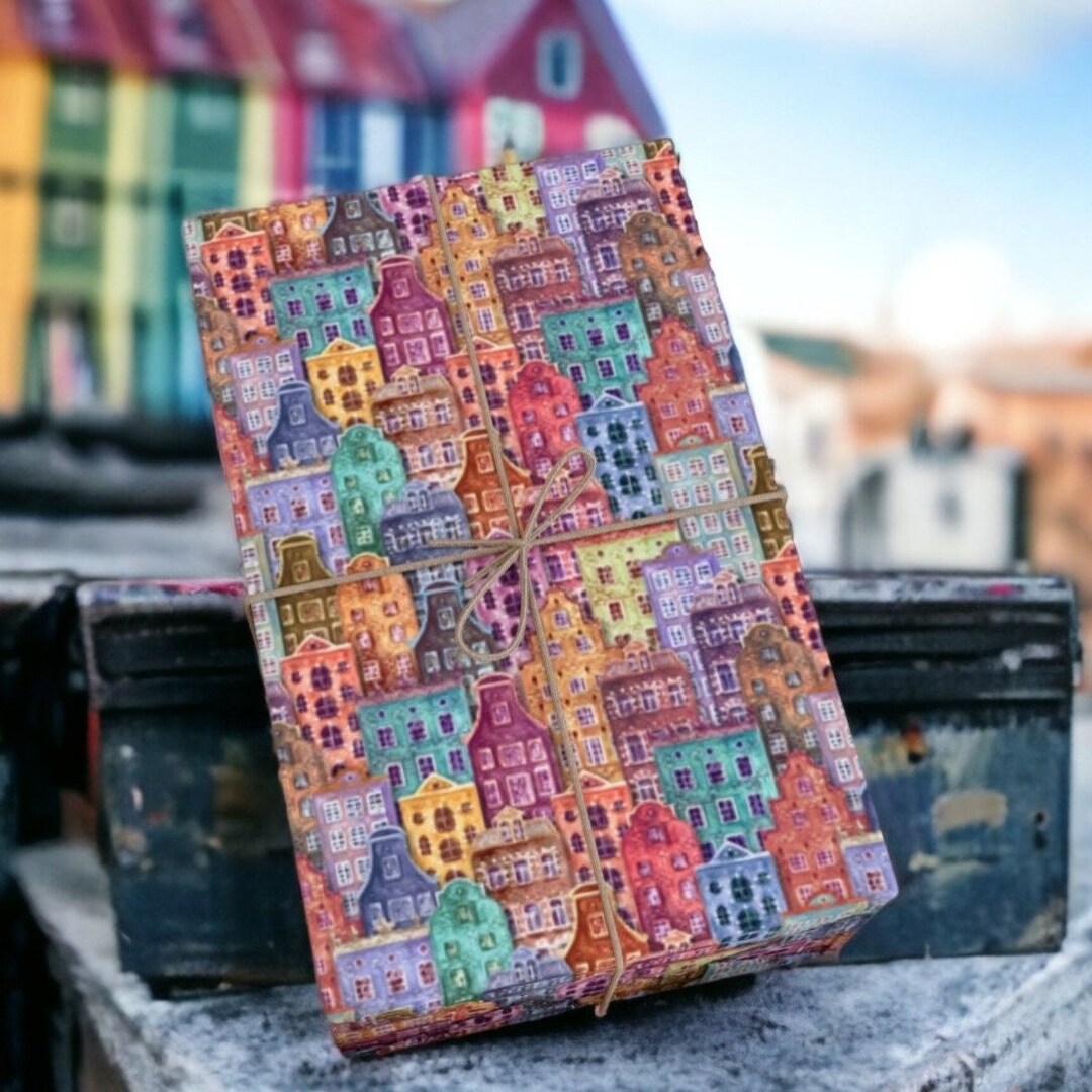 Rainbow Cityscape Wrapping Paper Tiny Town Pattern Gift Wrap - Etsy