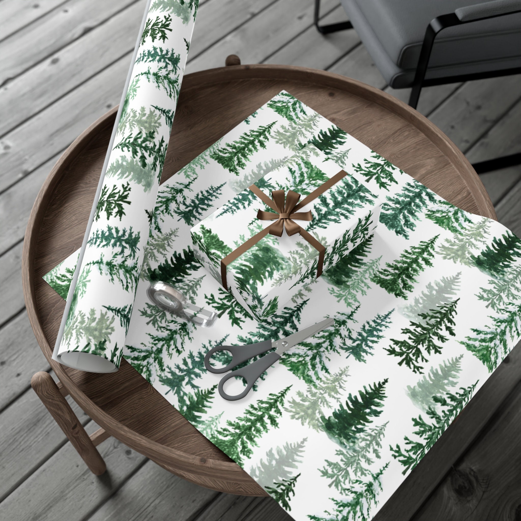 Forest Trees Wrapping Paper, Abstract Rustic Tree Gift Wrap, Eco ...