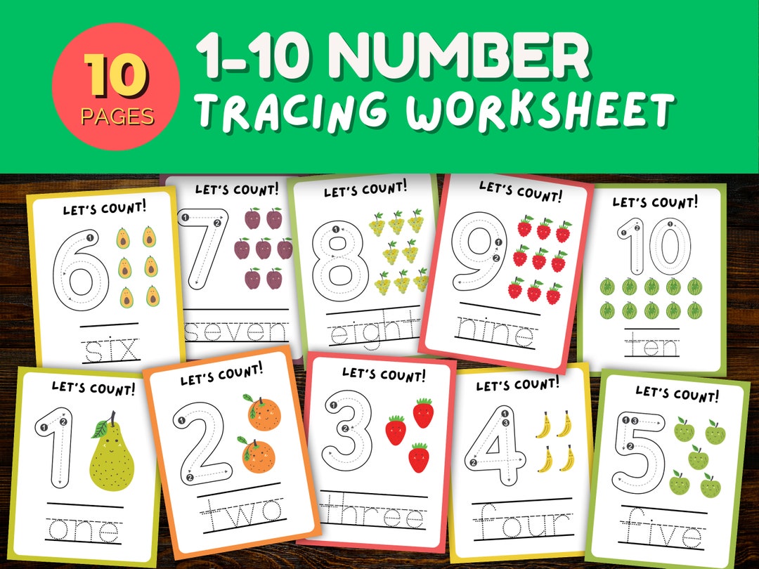 1 to 10 Number Tracing Worksheet for Kids - 10 Pages Instant Download ...
