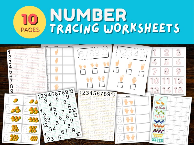 Number Tracing Worksheets for Kids, Handwriting Practice 10 Pages ...