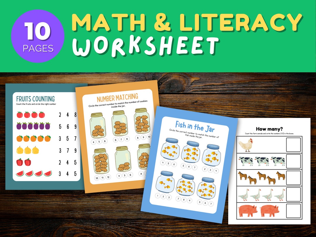 Math and Literacy Worksheet Bundle for Kids, Kids Math Activity ...