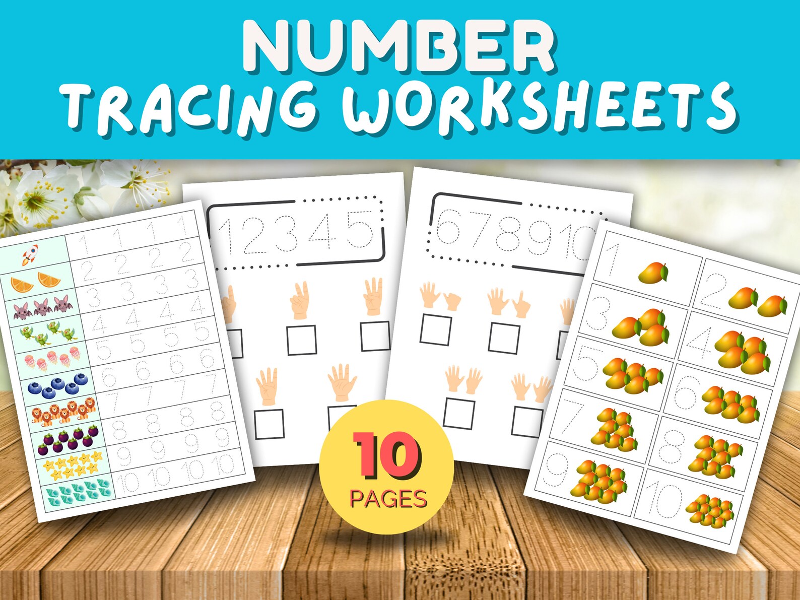Number Tracing Worksheets for Kids, Handwriting Practice 10 Pages ...