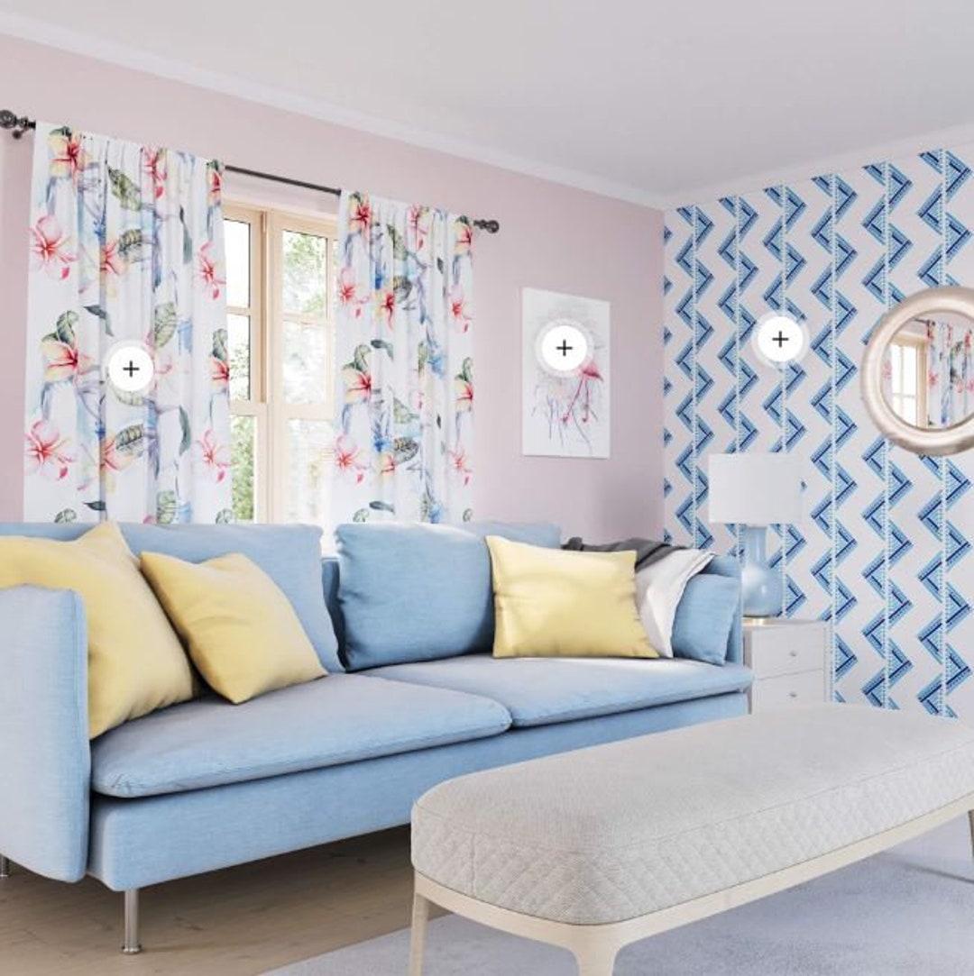 White and Blue Geometric Wallpaper Exotic Whimsy DIY Kit Room - Etsy