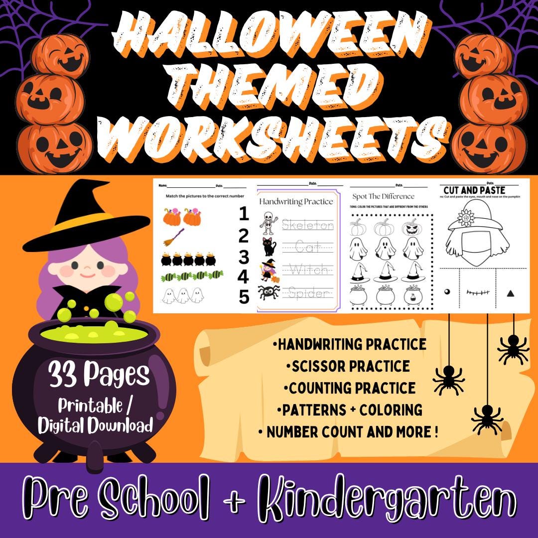 Halloween Preschool Printable Worksheet Packet/ Fall Activity Bundlefun ...