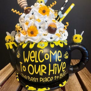 Honey Bee Teapot or Mini Boot With Faux Whipped Cream - Etsy