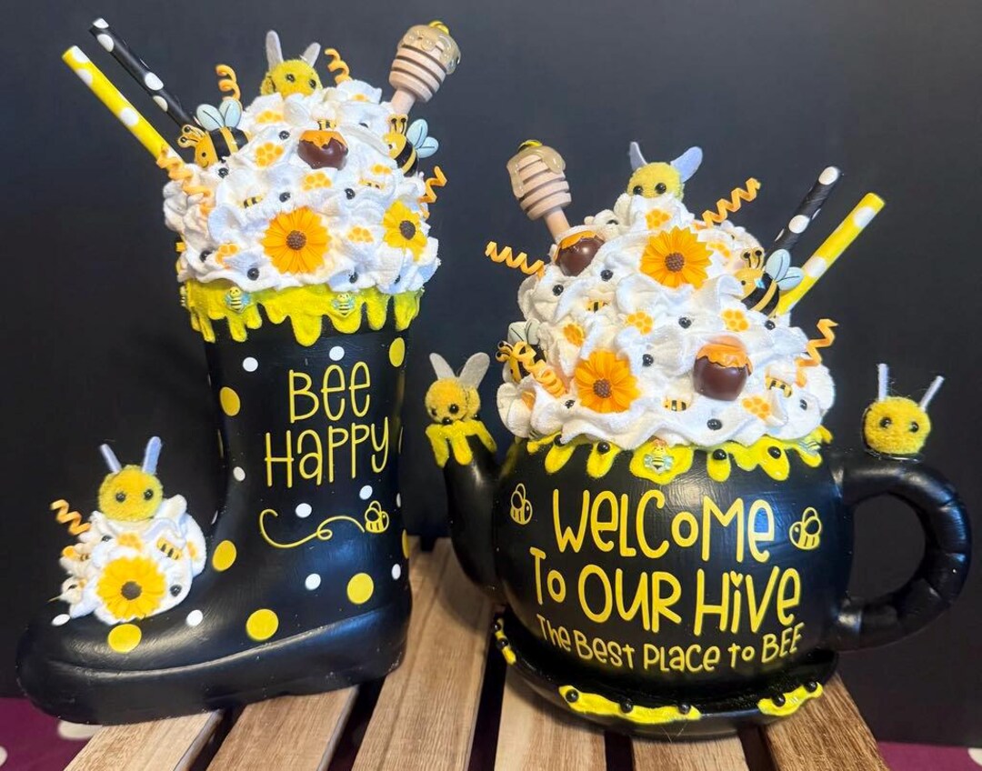 Honey Bee Teapot or Mini Boot With Faux Whipped Cream - Etsy